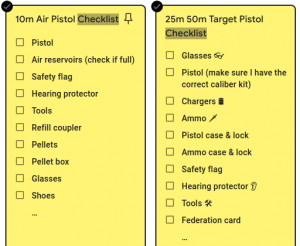 Target Pistol Checklists - Olympic Pistol